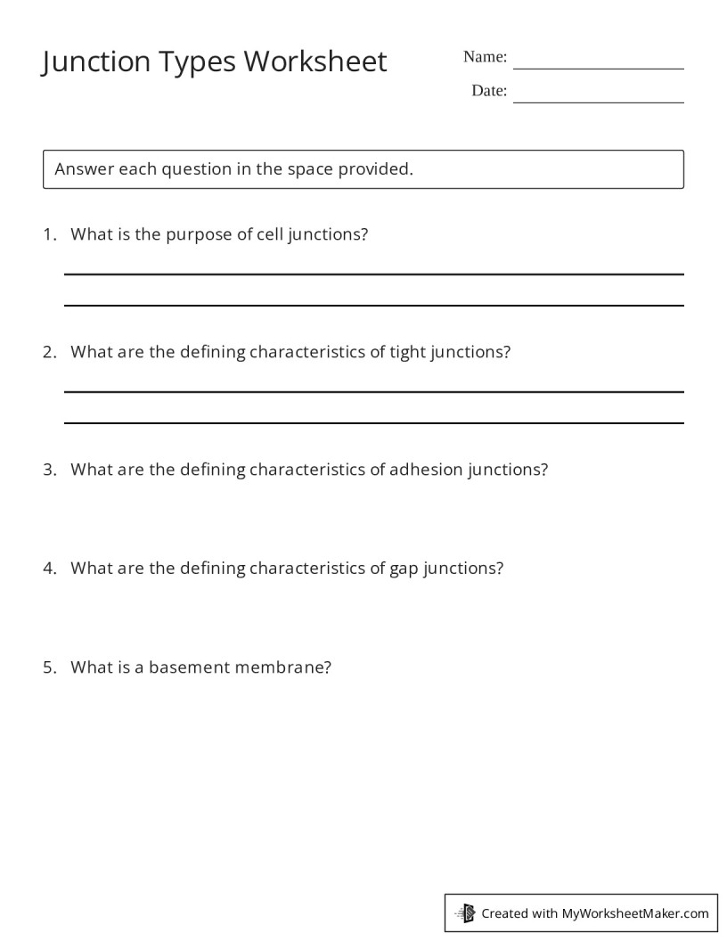 Junction Types Worksheet - My Worksheet Maker: Create Your Own Worksheets