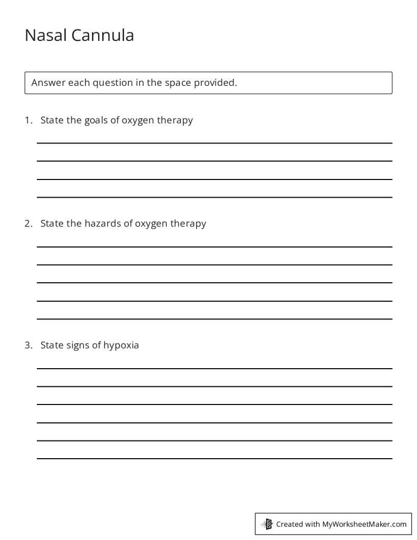 Nasal Cannula - My Worksheet Maker: Create Your Own Worksheets
