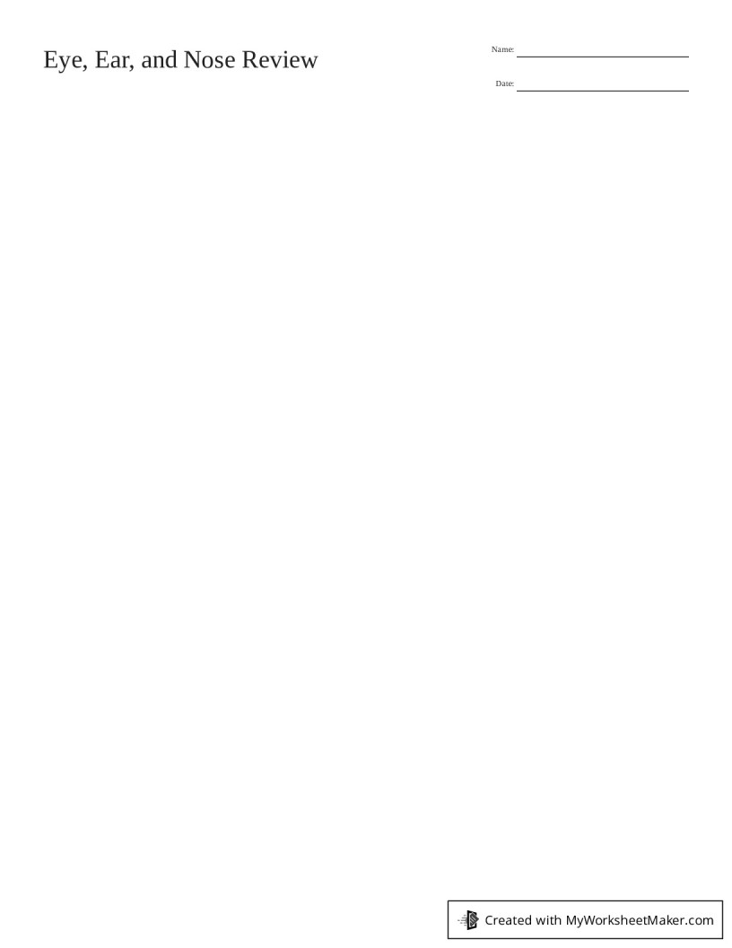 Eye, Ear, and Nose Review - My Worksheet Maker: Create Your Own Worksheets