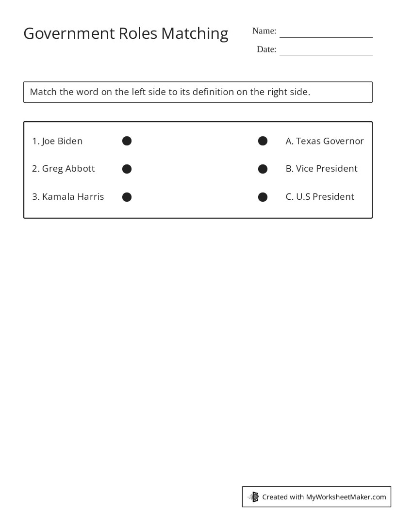 Government Roles Matching - My Worksheet Maker: Create Your Own Worksheets