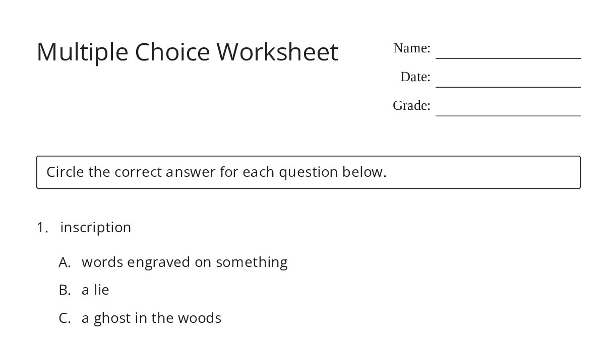 Multiple Choice Worksheet - My Worksheet Maker: Create Your Own Worksheets