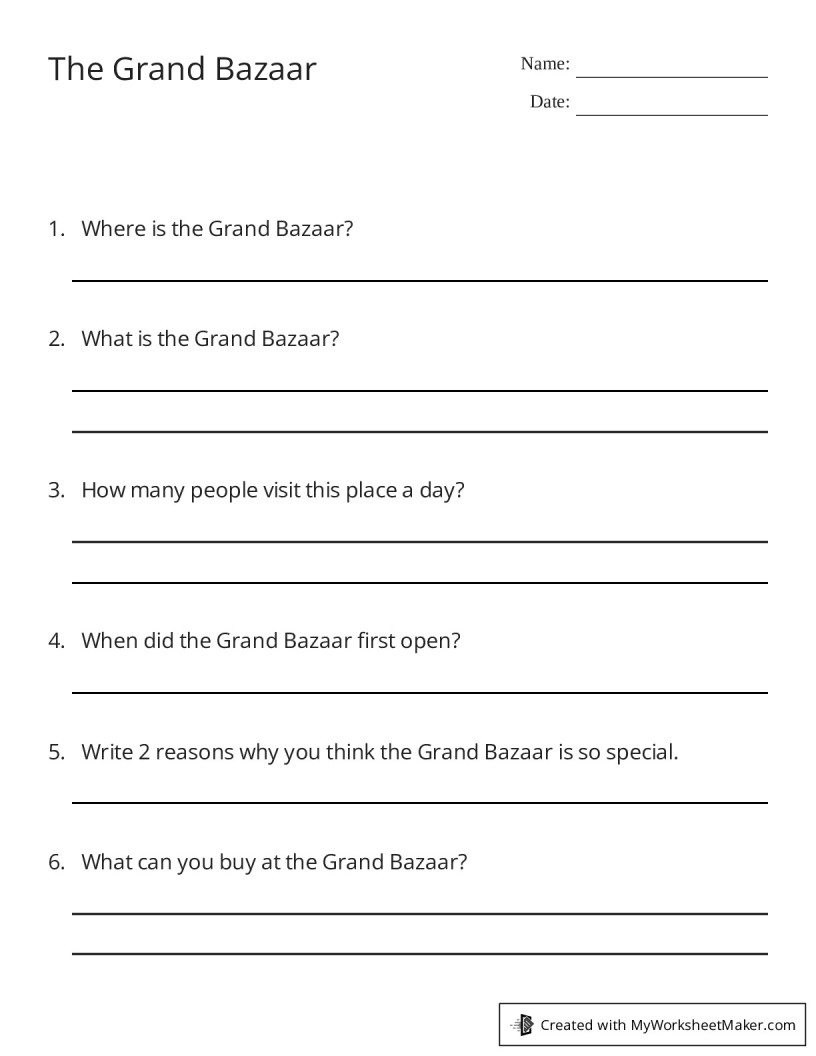 The Grand Bazaar - My Worksheet Maker: Create Your Own Worksheets