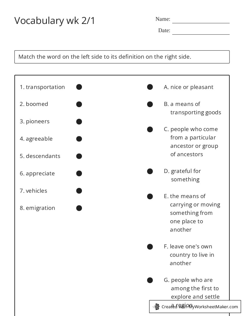 Vocabulary wk 2/1 - My Worksheet Maker: Create Your Own Worksheets