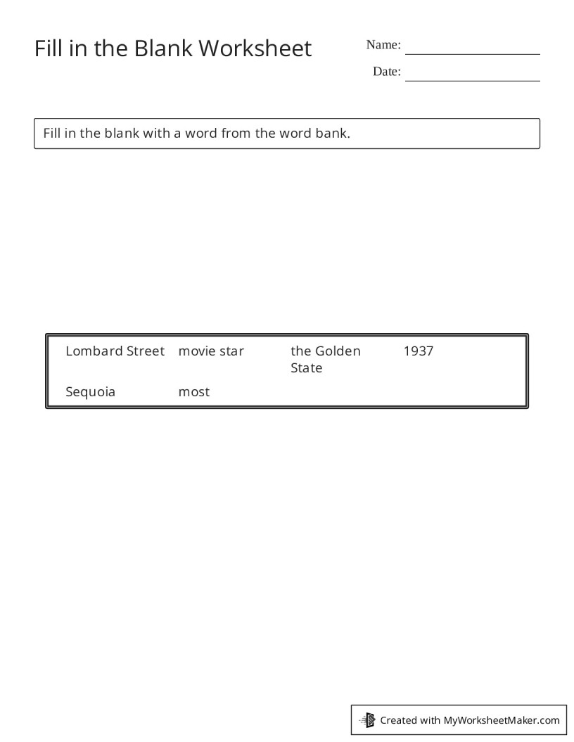 Fill in the Blank Worksheet - My Worksheet Maker: Create Your Own ...