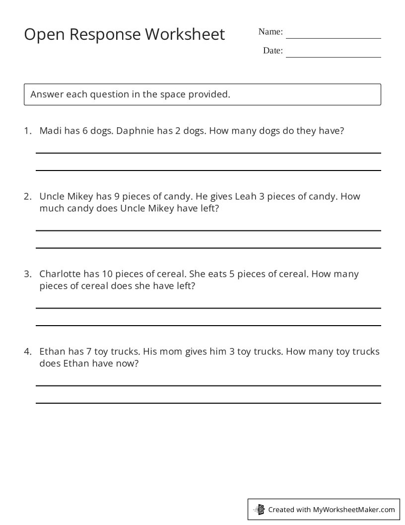 Open Response Worksheet - My Worksheet Maker: Create Your Own Worksheets