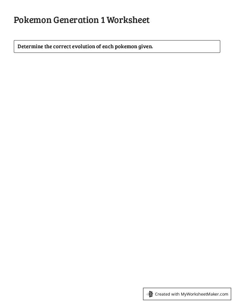 Pokemon Generation 1 Worksheet - My Worksheet Maker: Create Your Own ...