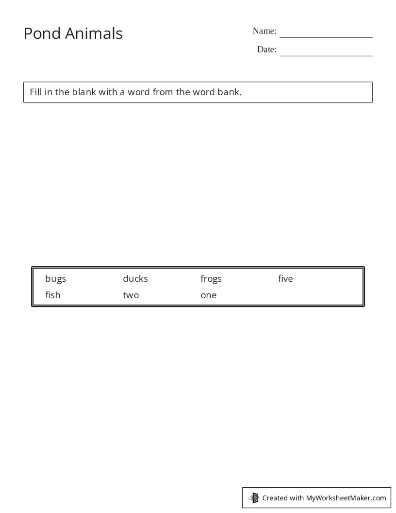 Pond Animals - My Worksheet Maker: Create Your Own Worksheets