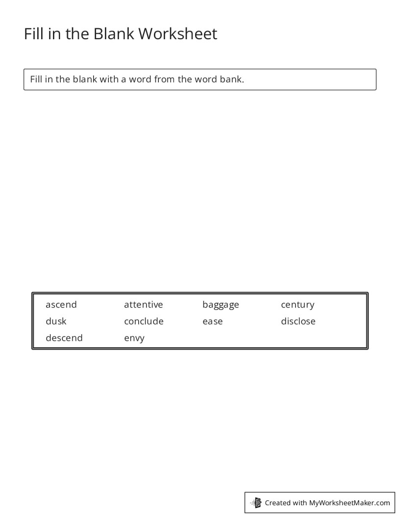 Fill in the Blank Worksheet - My Worksheet Maker: Create Your Own ...