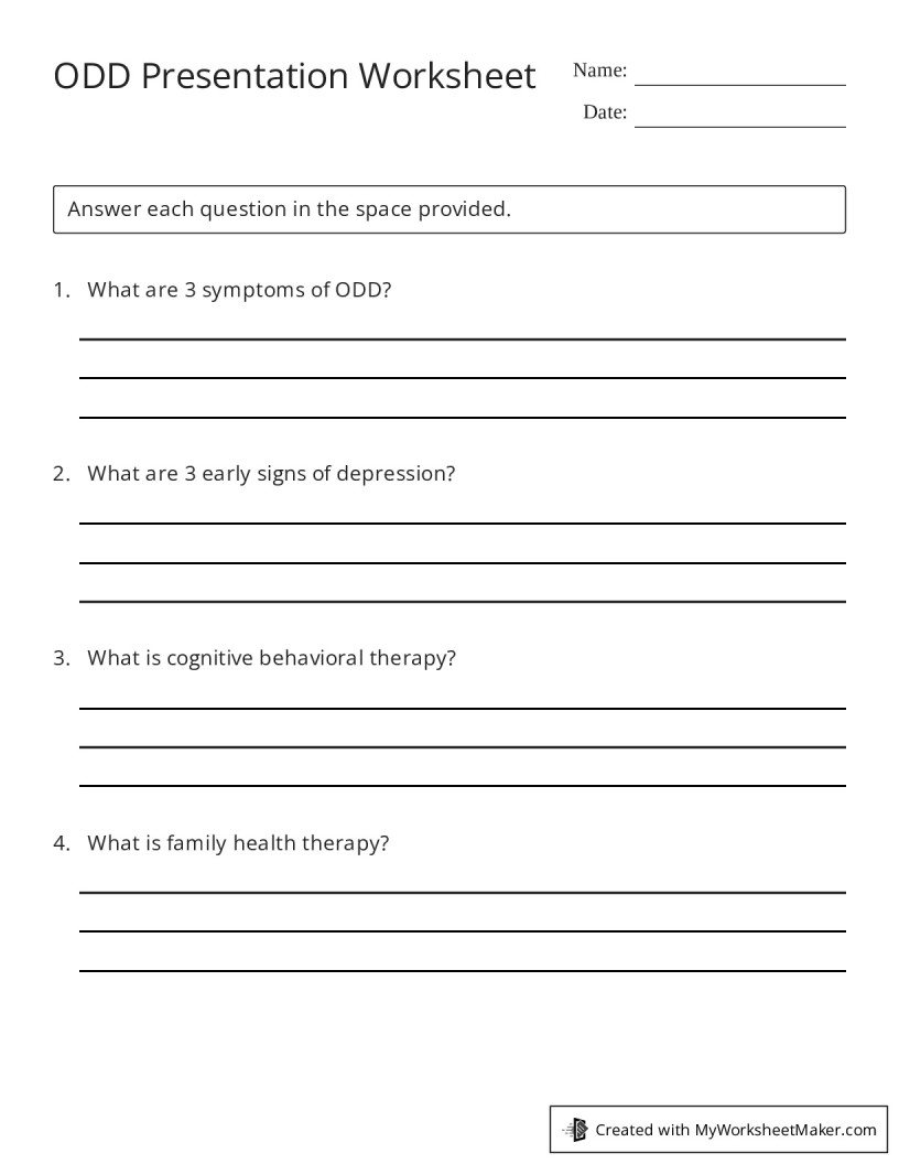ODD Presentation Worksheet - My Worksheet Maker: Create Your Own Worksheets