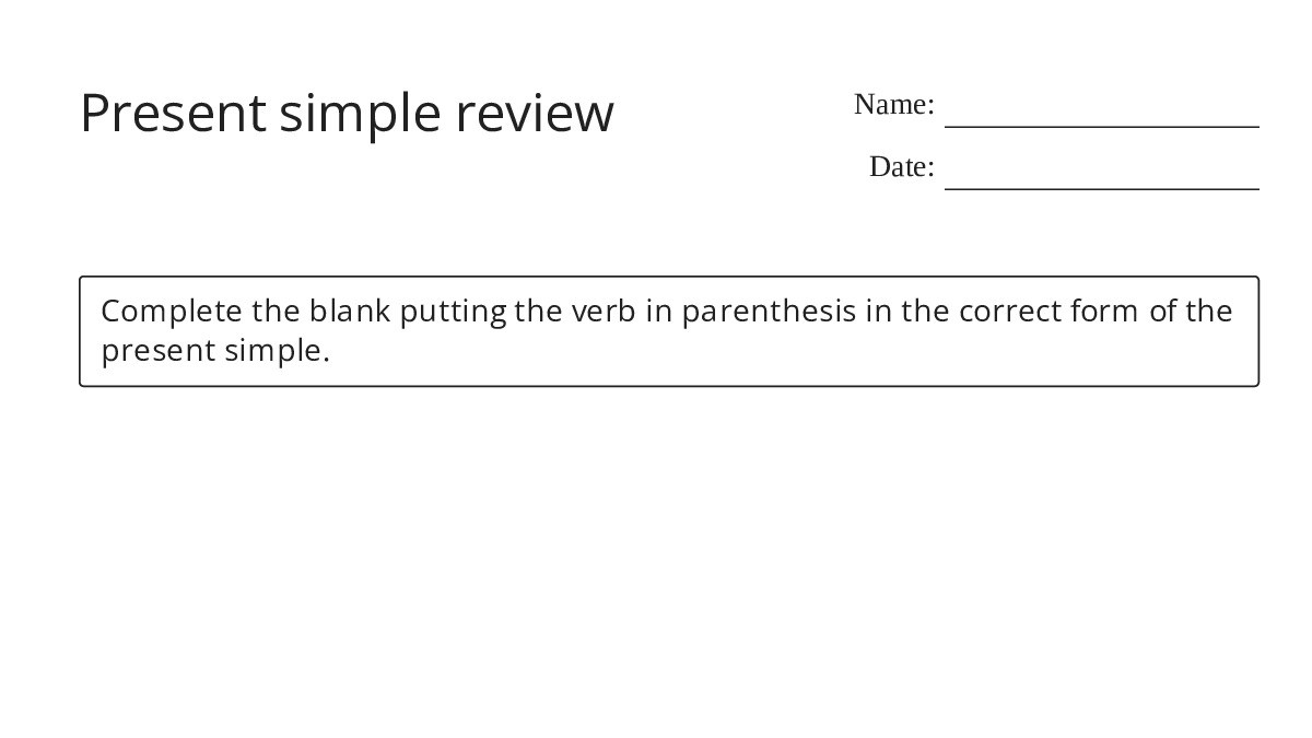 Present simple review - My Worksheet Maker: Create Your Own Worksheets