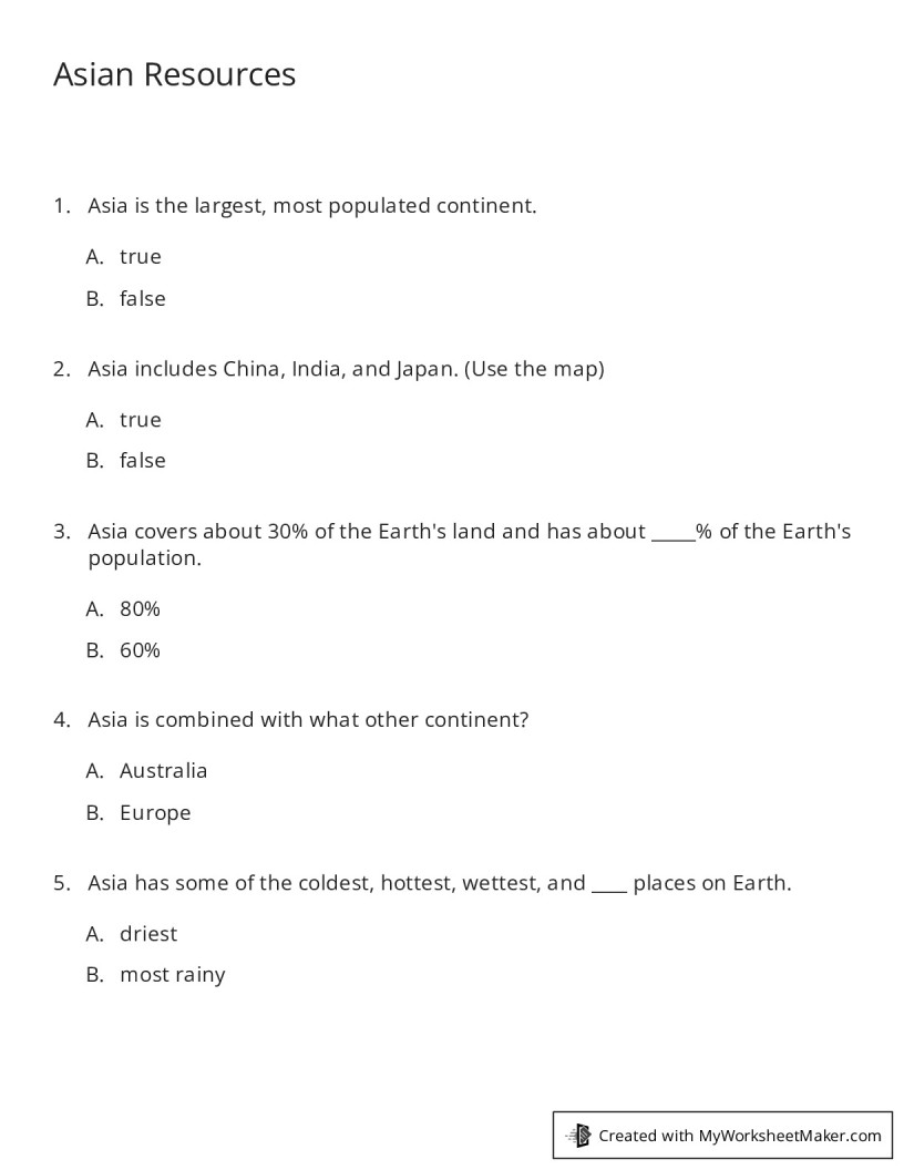 Asian Resources - My Worksheet Maker: Create Your Own Worksheets