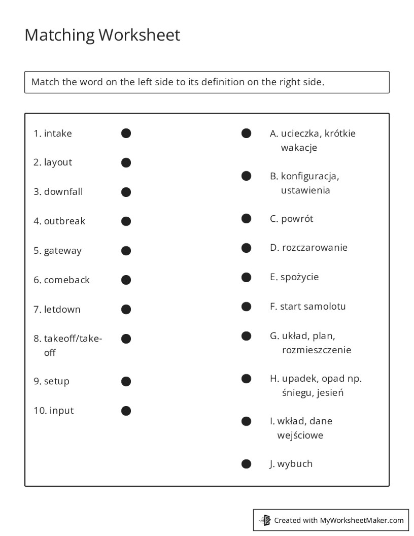 Matching Worksheet - My Worksheet Maker: Create Your Own Worksheets