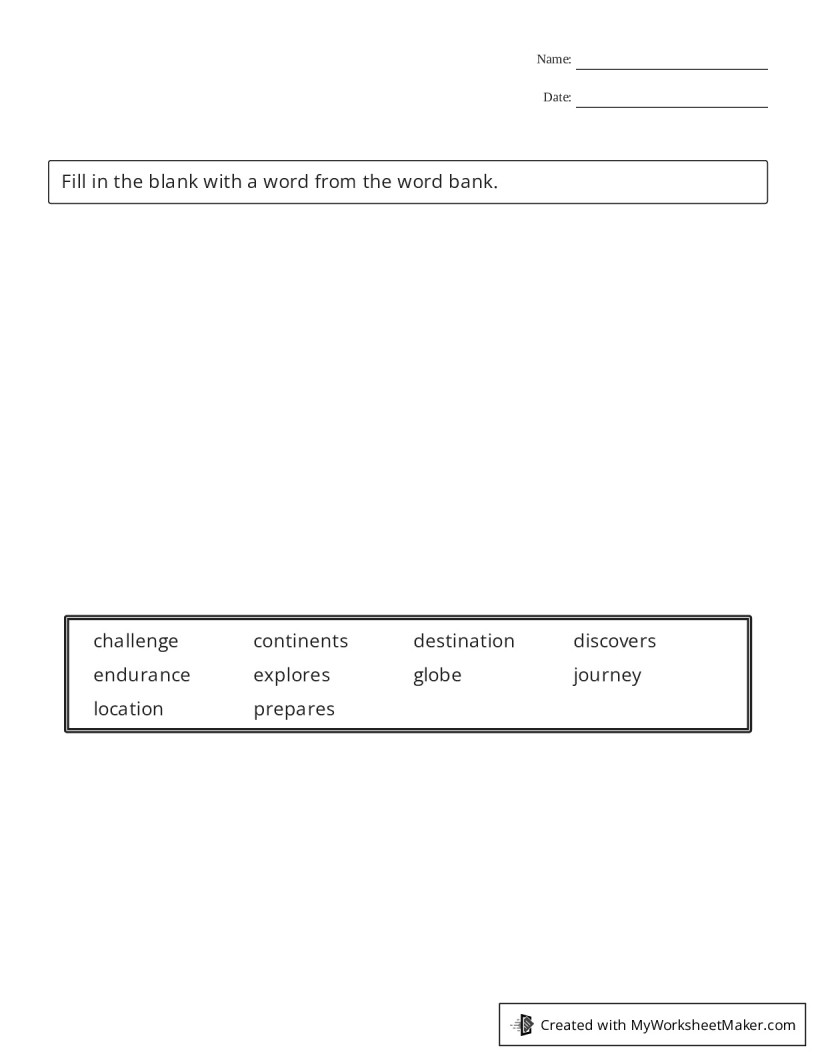Fill in the Blank Worksheet - My Worksheet Maker: Create Your Own ...