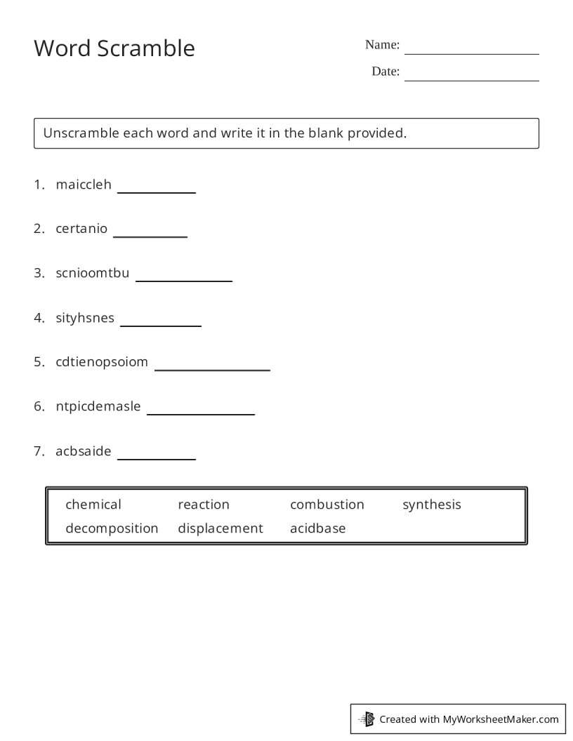 Word Scramble - My Worksheet Maker: Create Your Own Worksheets