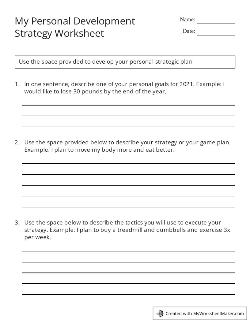 My Personal Development Strategy Worksheet - My Worksheet Maker: Create ...