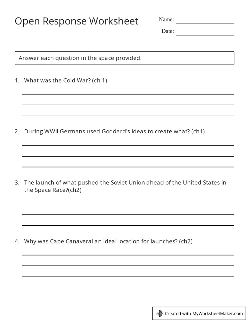 Open Response Worksheet - My Worksheet Maker: Create Your Own Worksheets