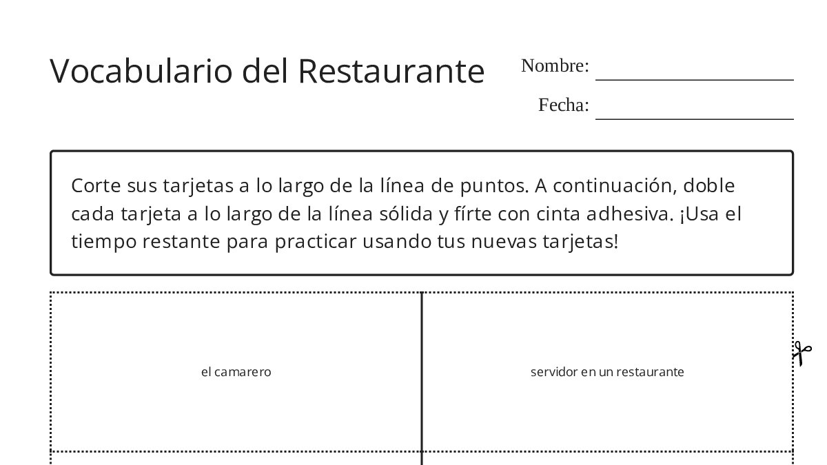 Vocabulario del Restaurante - My Flashcard Maker: Create Your Own ...