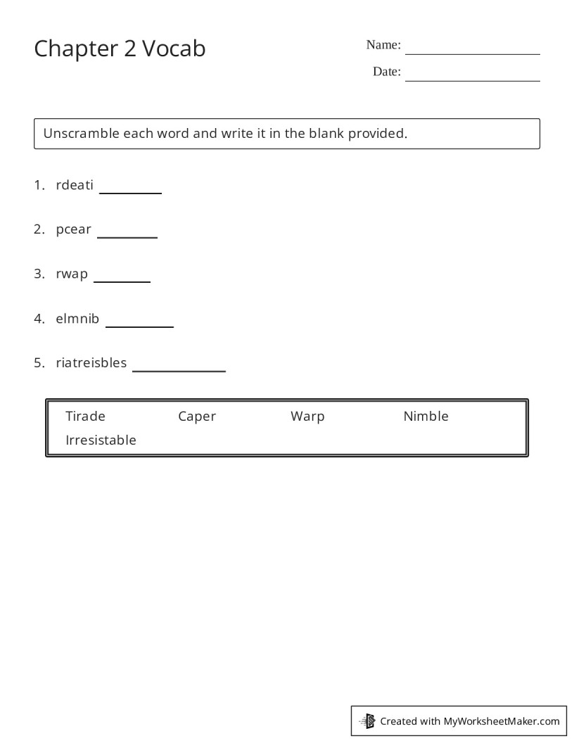 Chapter 2 Vocab - My Worksheet Maker: Create Your Own Worksheets