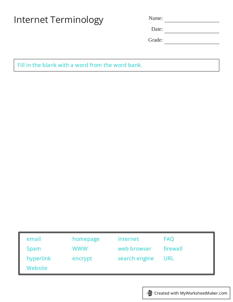 Internet Terminology - My Worksheet Maker: Create Your Own Worksheets