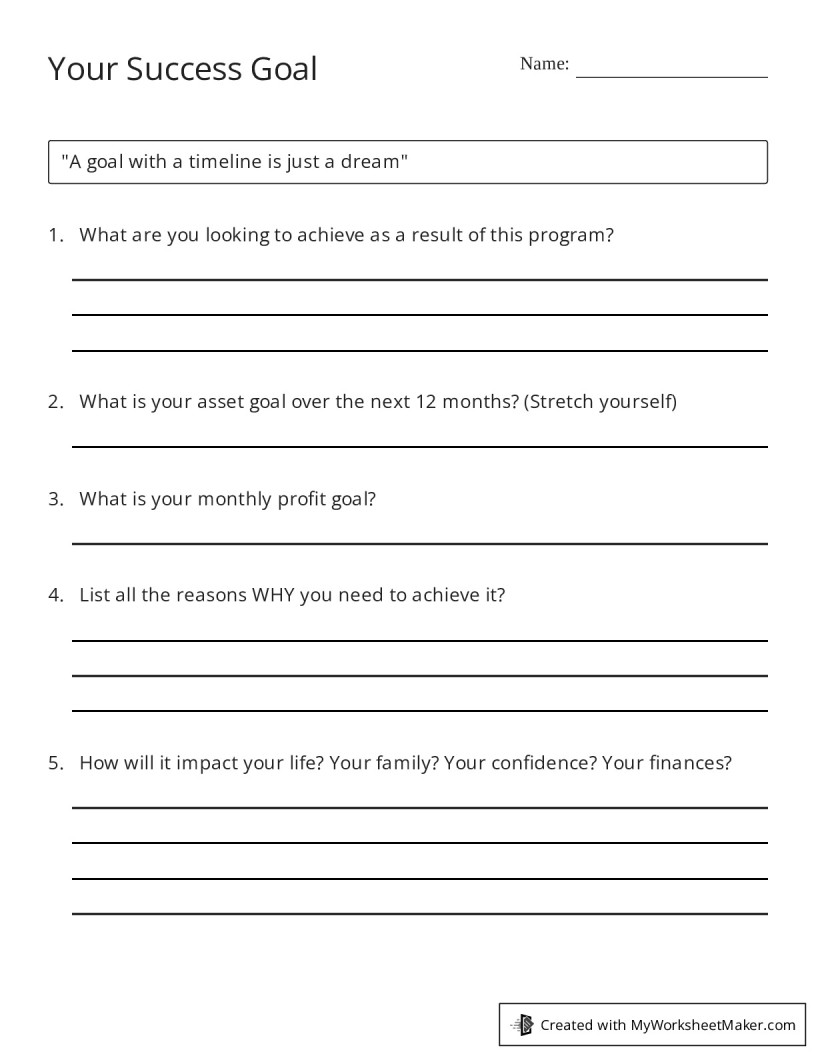 Your Success Goal - My Worksheet Maker: Create Your Own Worksheets