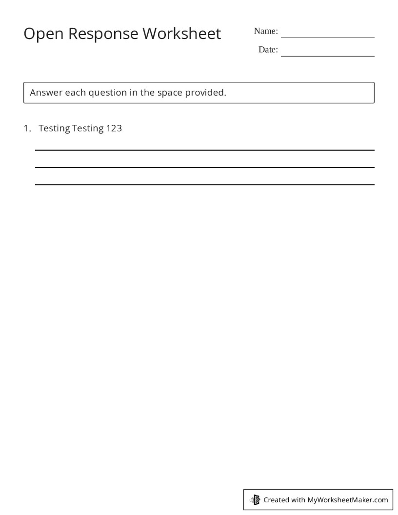 Open Response Worksheet - My Worksheet Maker: Create Your Own Worksheets