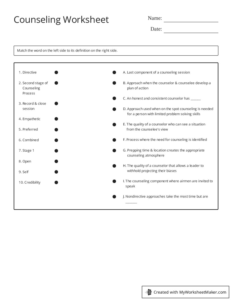 Counseling Worksheet - My Worksheet Maker: Create Your Own Worksheets