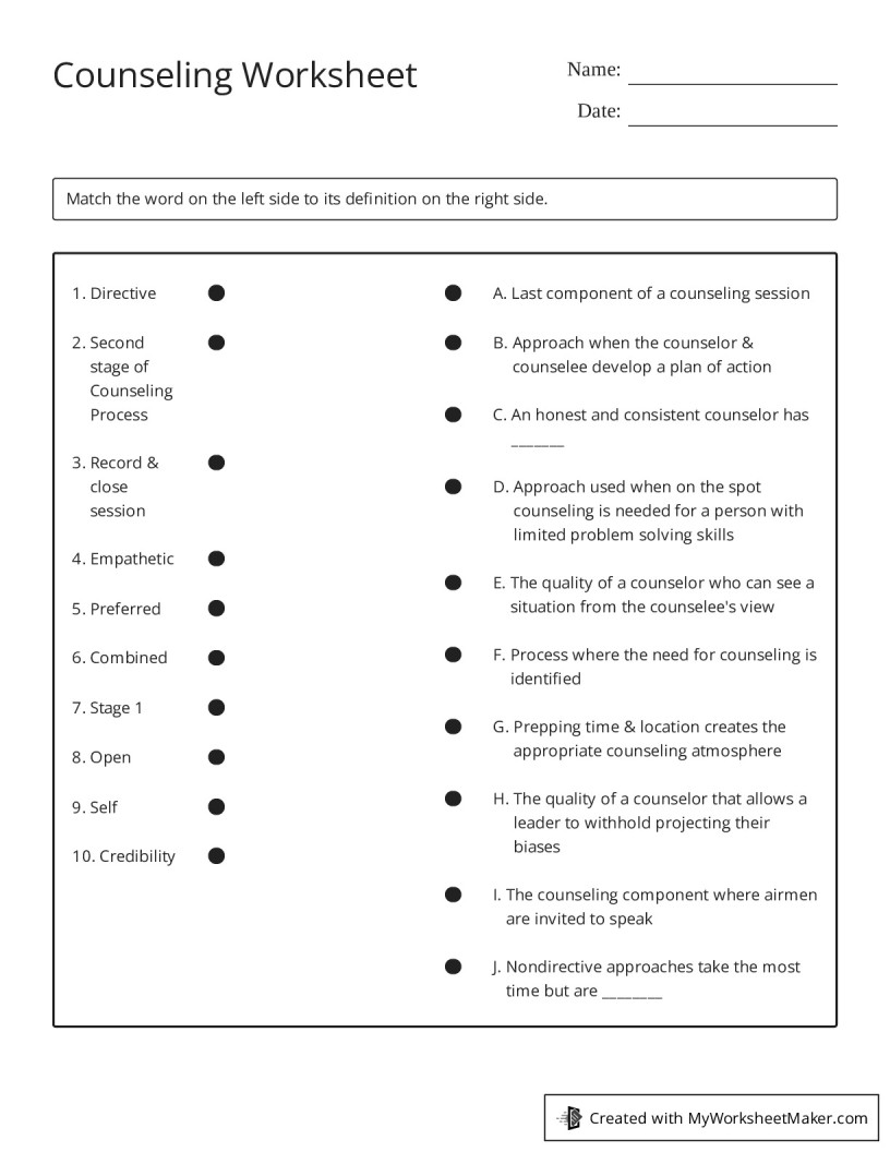 Counseling Worksheet - My Worksheet Maker: Create Your Own Worksheets