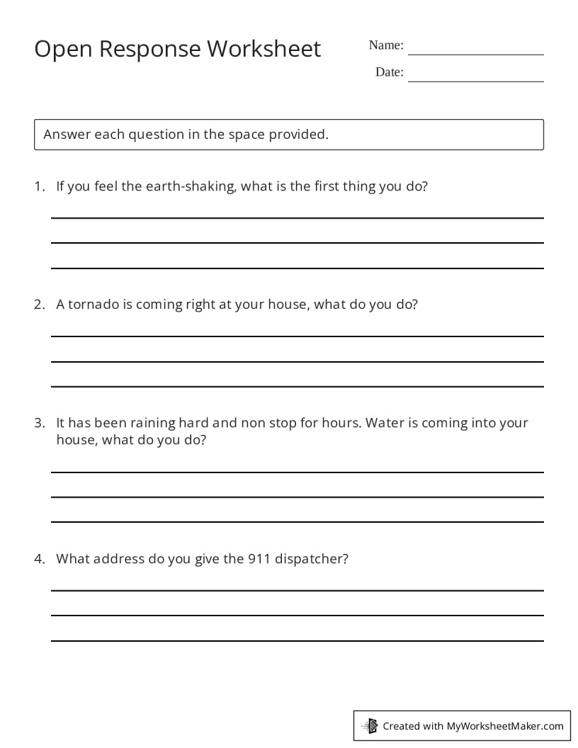 Open Response Worksheet - My Worksheet Maker: Create Your Own Worksheets