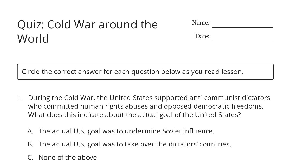 Quiz: Cold War around the World - My Worksheet Maker: Create Your Own ...