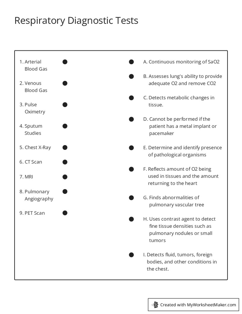 Respiratory Diagnostic Tests - My Worksheet Maker: Create Your Own ...