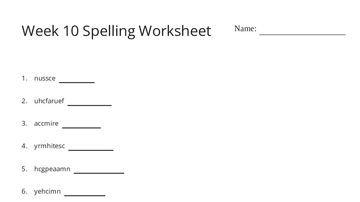 Week 10 Spelling Worksheet - My Worksheet Maker: Create Your Own Worksheets