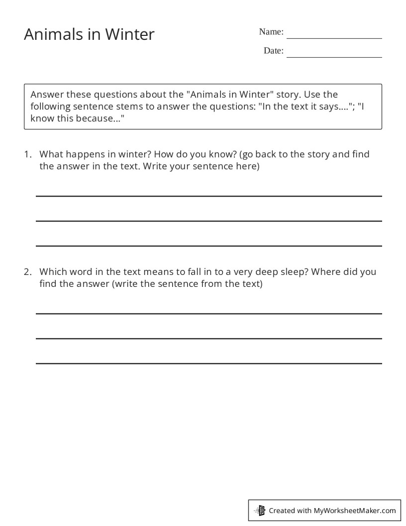 Animals in Winter - My Worksheet Maker: Create Your Own Worksheets