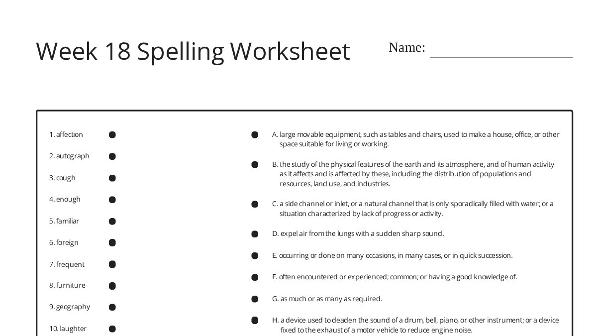 Week 18 Spelling Worksheet - My Worksheet Maker: Create Your Own Worksheets