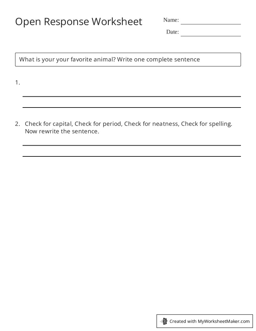 Open Response Worksheet - My Worksheet Maker: Create Your Own Worksheets