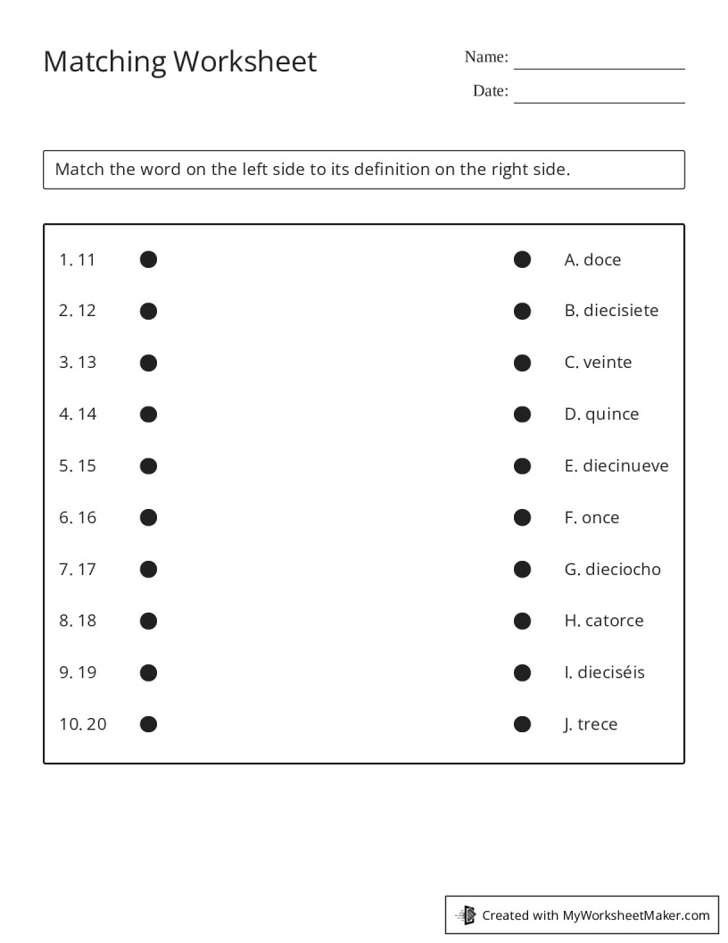 Matching Worksheet - My Worksheet Maker: Create Your Own Worksheets