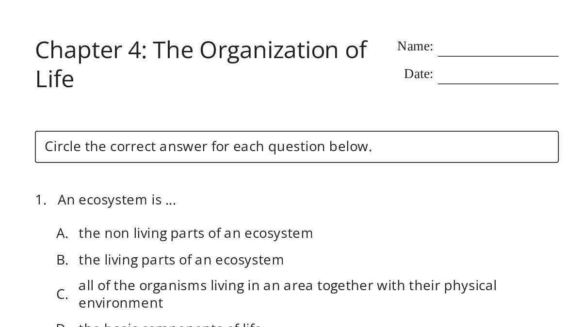 Chapter 4: The Organization of Life - My Worksheet Maker: Create Your ...