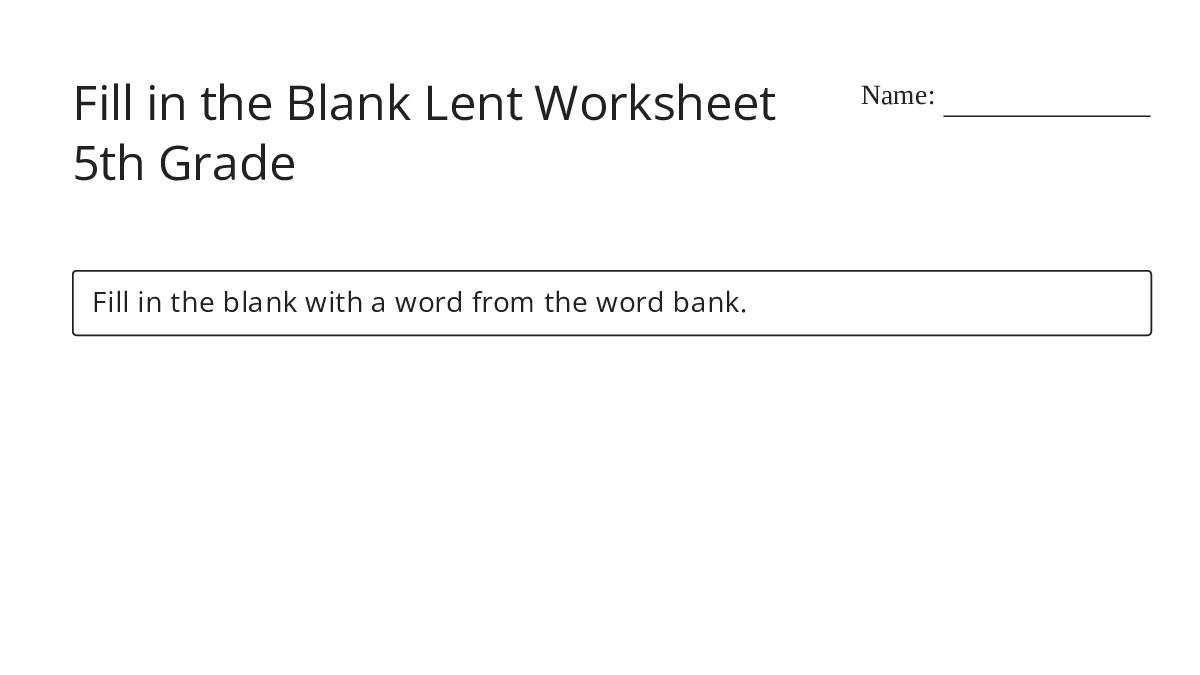Fill in the Blank Lent Worksheet 5th Grade - My Worksheet Maker: Create ...