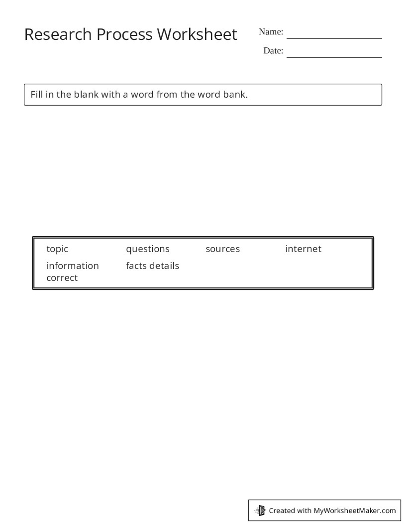 Research Process Worksheet - My Worksheet Maker: Create Your Own Worksheets
