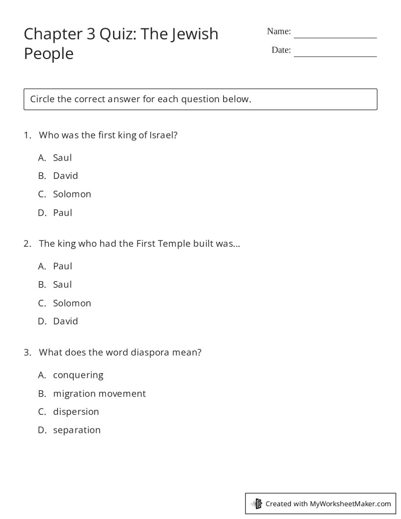 Chapter 3 Quiz: The Jewish People - My Worksheet Maker: Create Your Own ...