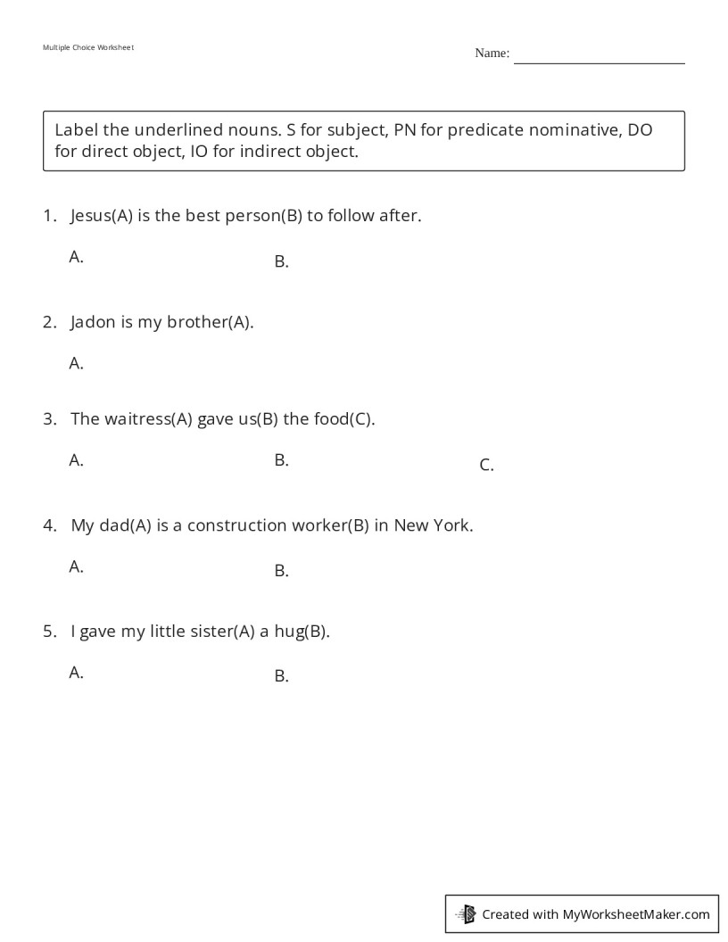 Multiple Choice Worksheet - My Worksheet Maker: Create Your Own Worksheets