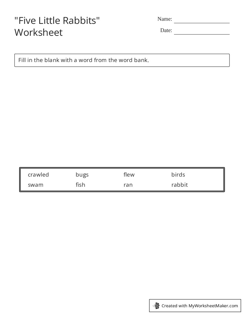 "Five Little Rabbits" Worksheet - My Worksheet Maker: Create Your Own ...