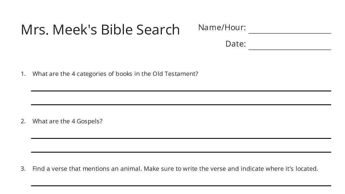 Mrs. Meek's Bible Search - My Worksheet Maker: Create Your Own Worksheets