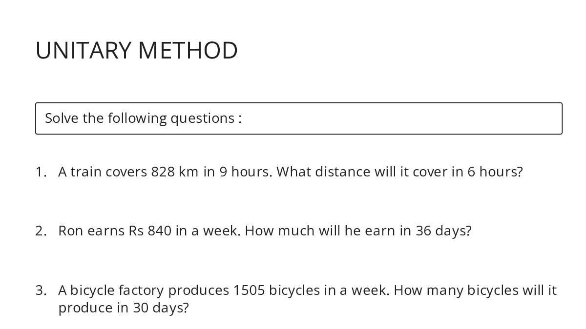 UNITARY METHOD - My Worksheet Maker: Create Your Own Worksheets