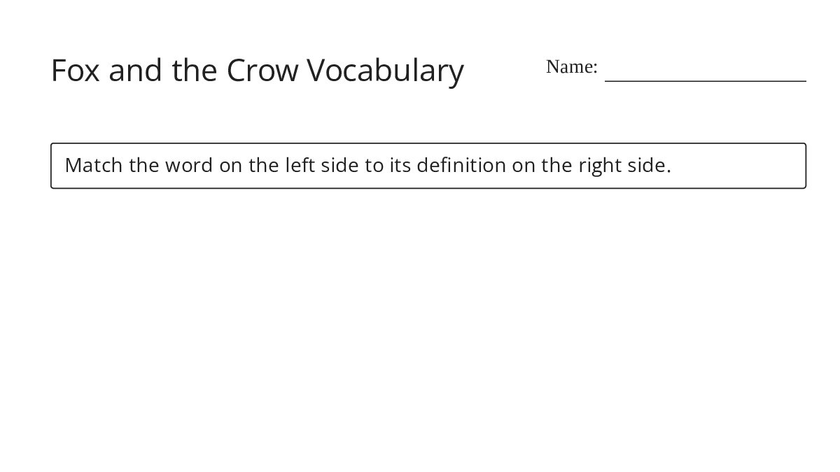 Fox and the Crow Vocabulary - My Worksheet Maker: Create Your Own ...