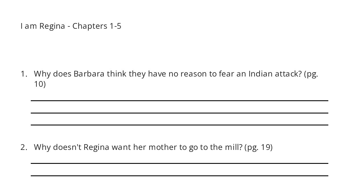 I am Regina - Chapters 1-5 - My Worksheet Maker: Create Your Own Worksheets