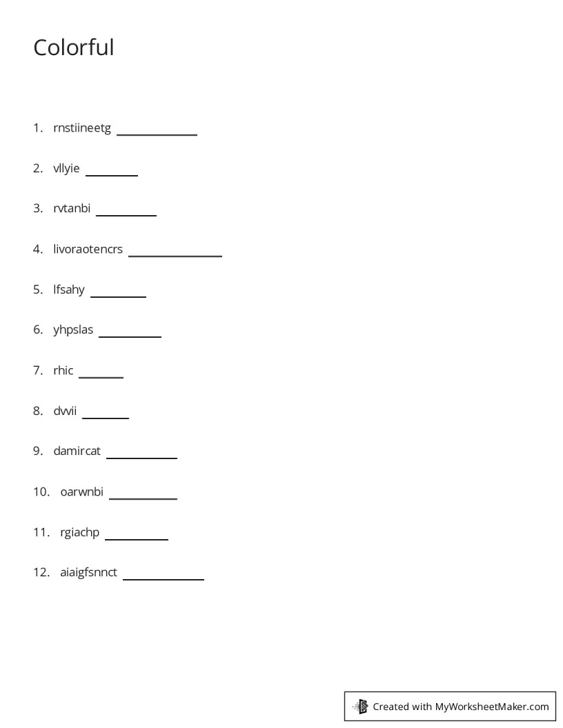 Colorful - My Worksheet Maker: Create Your Own Worksheets