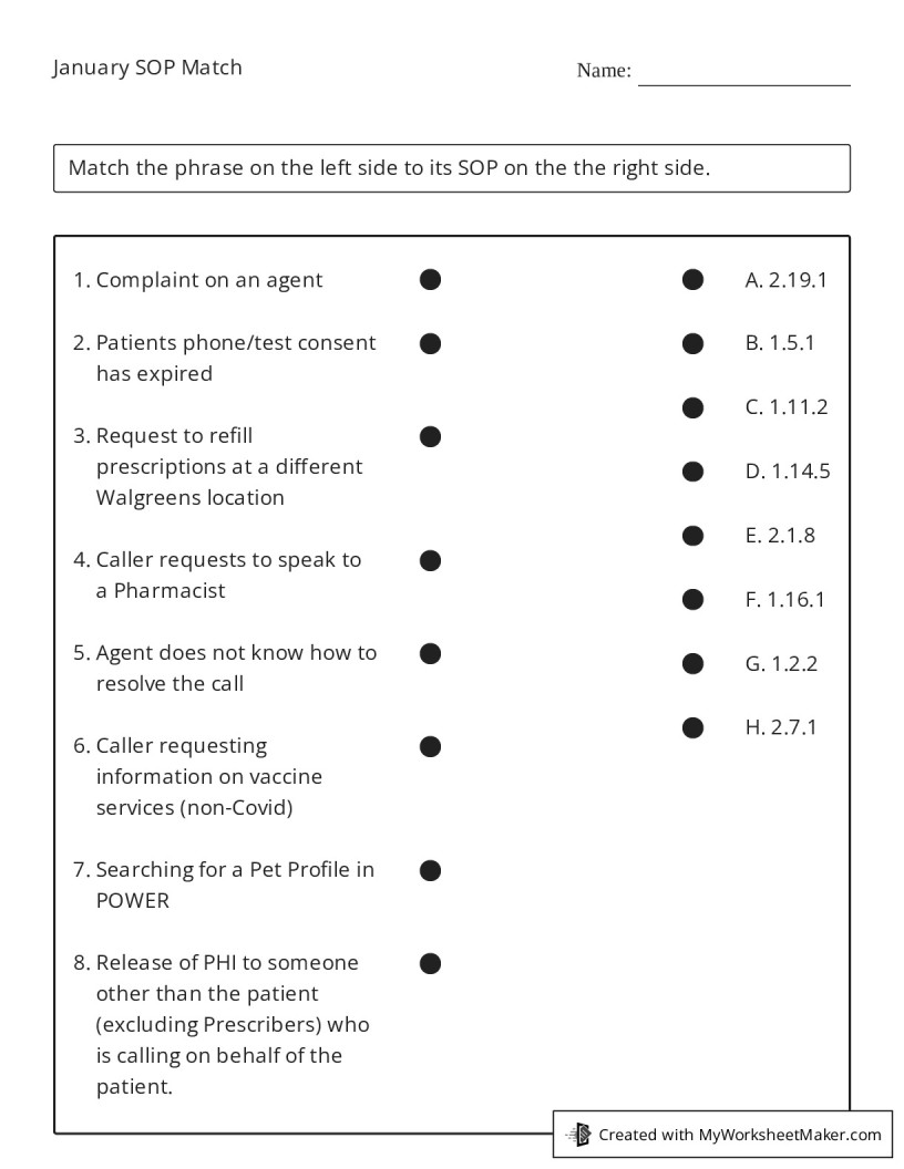 January SOP Match - My Worksheet Maker: Create Your Own Worksheets