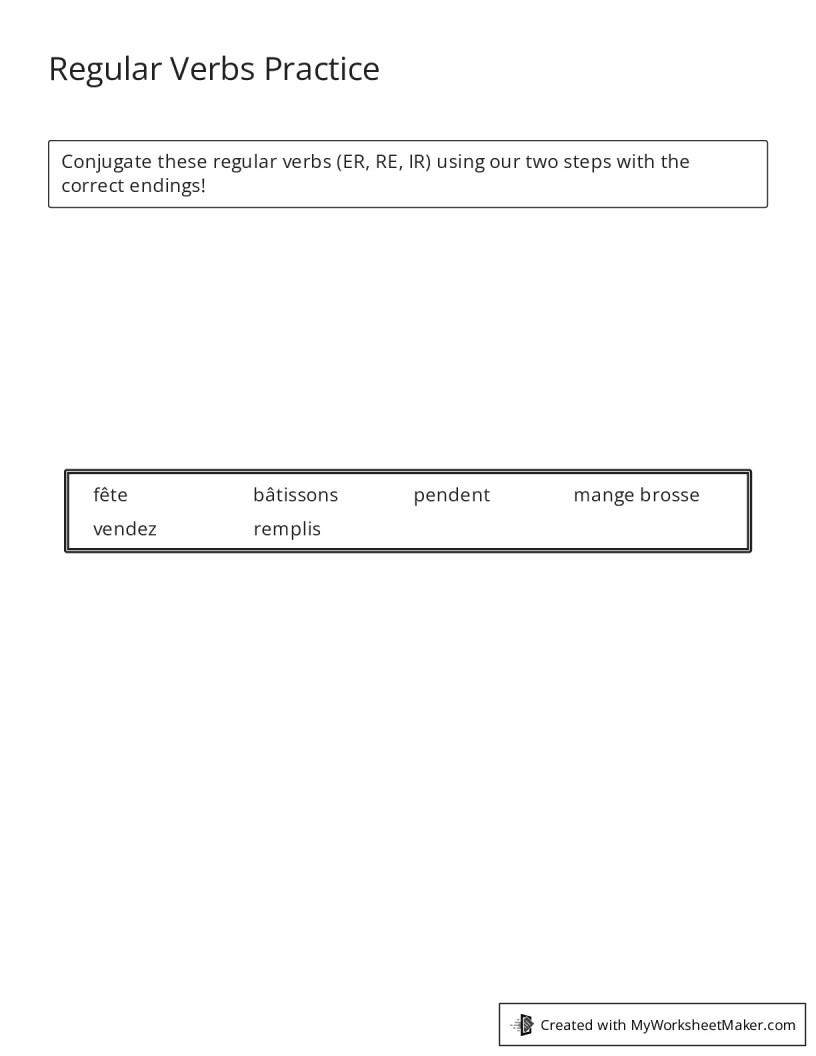 Regular Verbs Practice - My Worksheet Maker: Create Your Own Worksheets