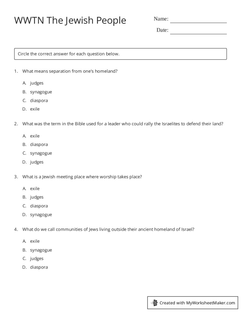 WWTN The Jewish People - My Worksheet Maker: Create Your Own Worksheets