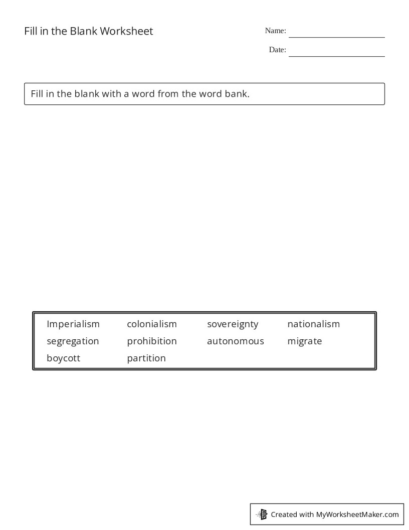 Fill in the Blank Worksheet - My Worksheet Maker: Create Your Own ...